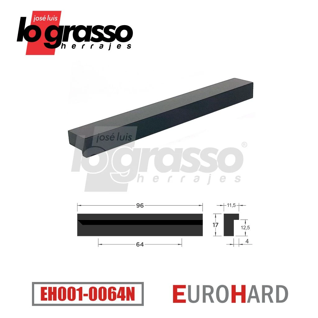 MANIJA 001 PERFIL "L" 64MM ALUMINIO - EUROHARD